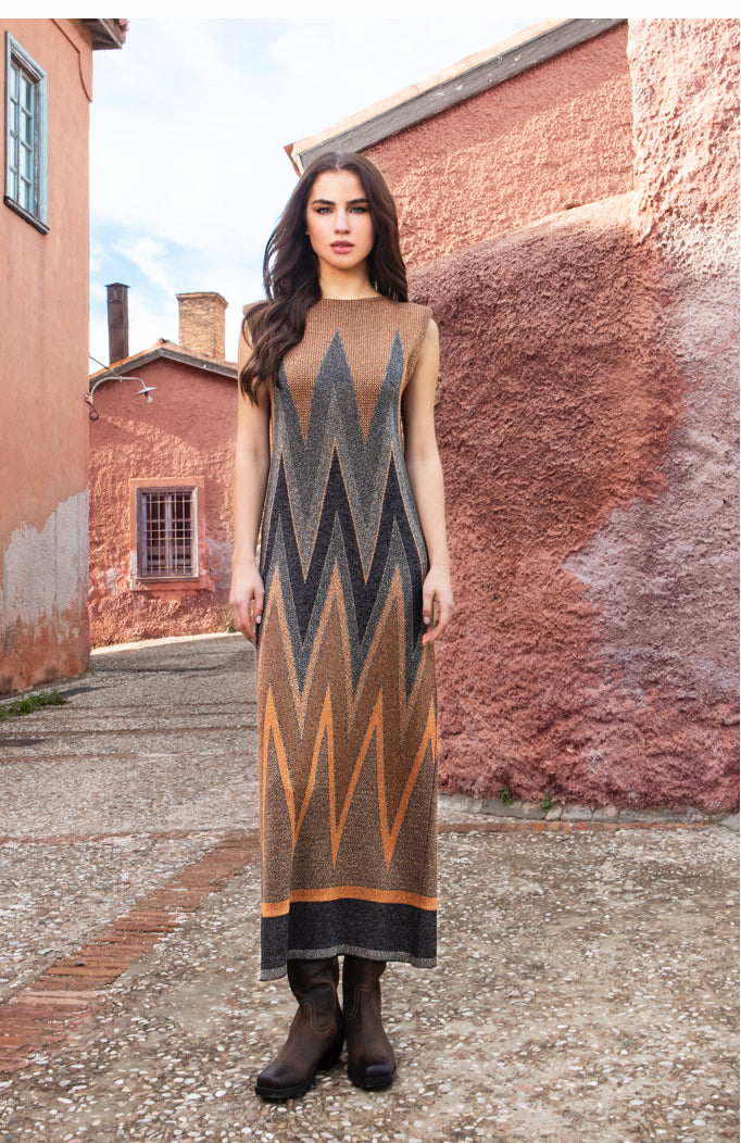 AGGEL GREECE- MISSO KNIT DRESS- BLACK/GOLD/GREY – House of Nicholetta